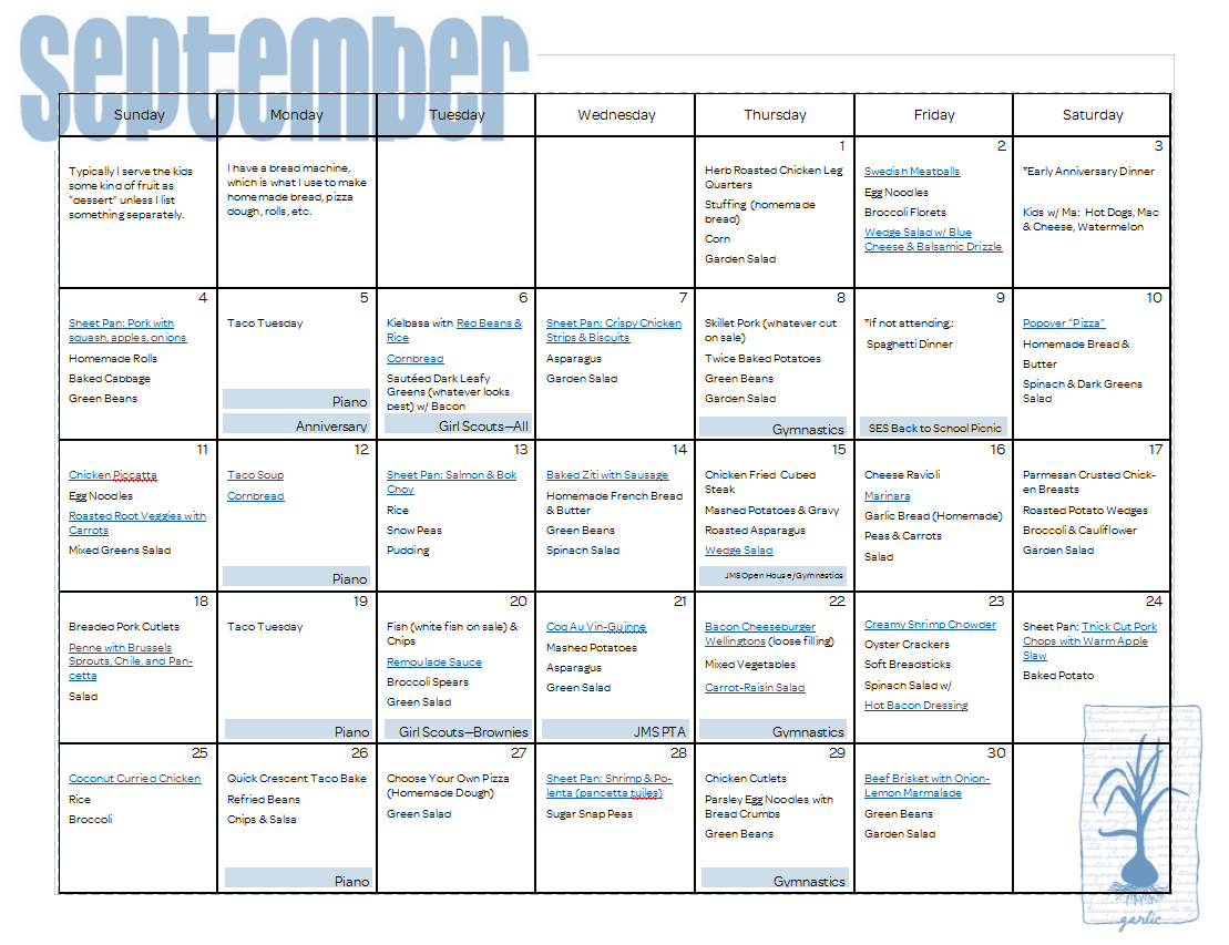 » September Monthly Meal Plan Pigs Do Fly